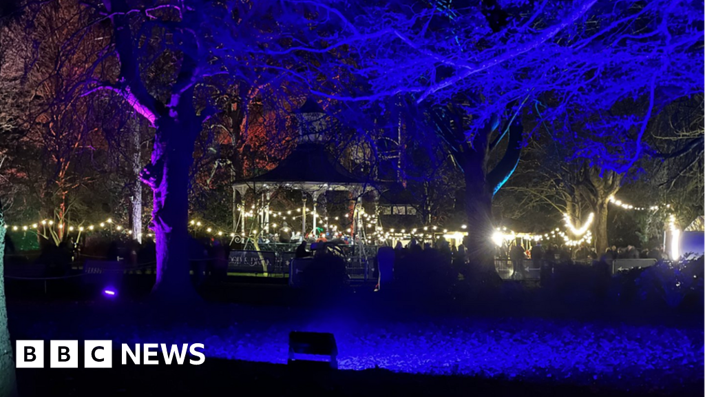 Swindon Old Town Gardens illuminated by Christmas light trail