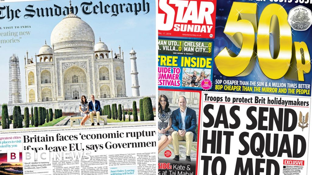 Newspaper headlines: Taj Mahal photograph and Brexit controversy - BBC News