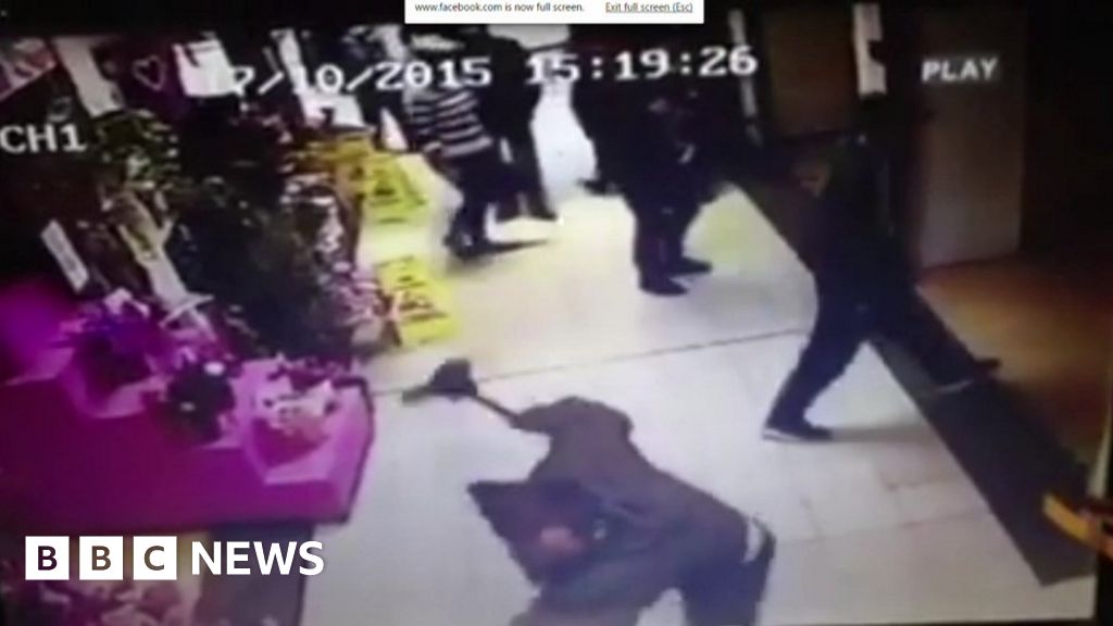 Security guard attacked with bike saddle in Wallasey arcade - BBC News