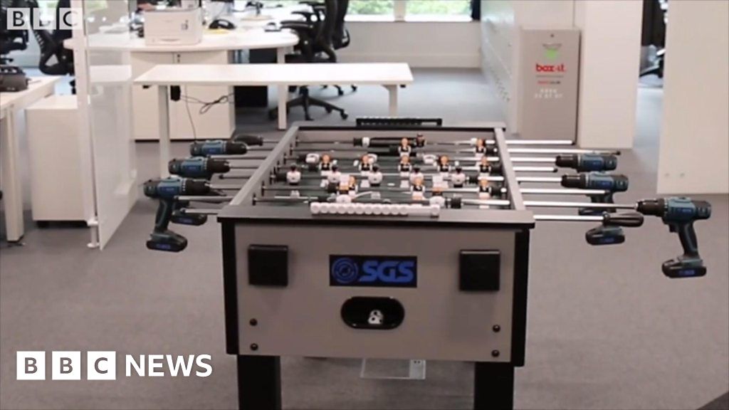 Derby firm creates table football with power drills - BBC News