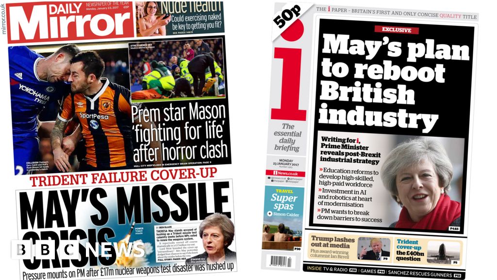 Newspaper headlines: May's 'missile crisis' over Trident failure - BBC News
