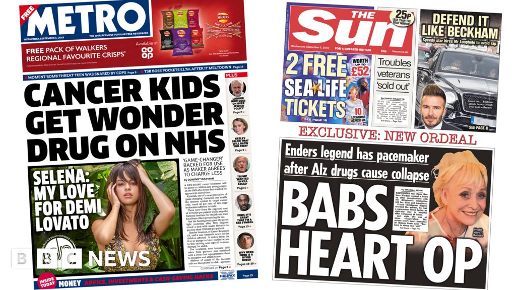 Newspaper headlines: Cancer 'wonder drug' and 'Babs heart op' - BBC News