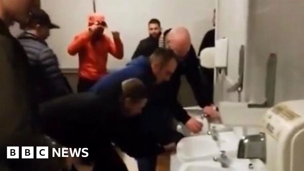 'Shocking' footage of fans smashing toilets at derby