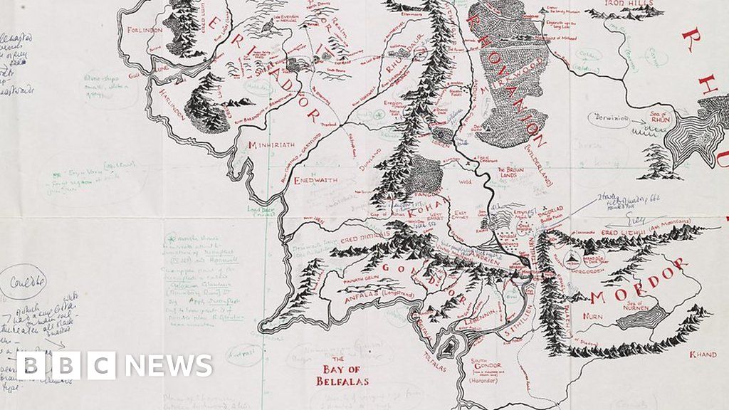 Tolkien's 'densely annotated' Middle Earth map - BBC News