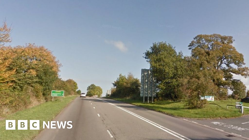 Goytre crash: Two injured and A4042 closed - BBC News