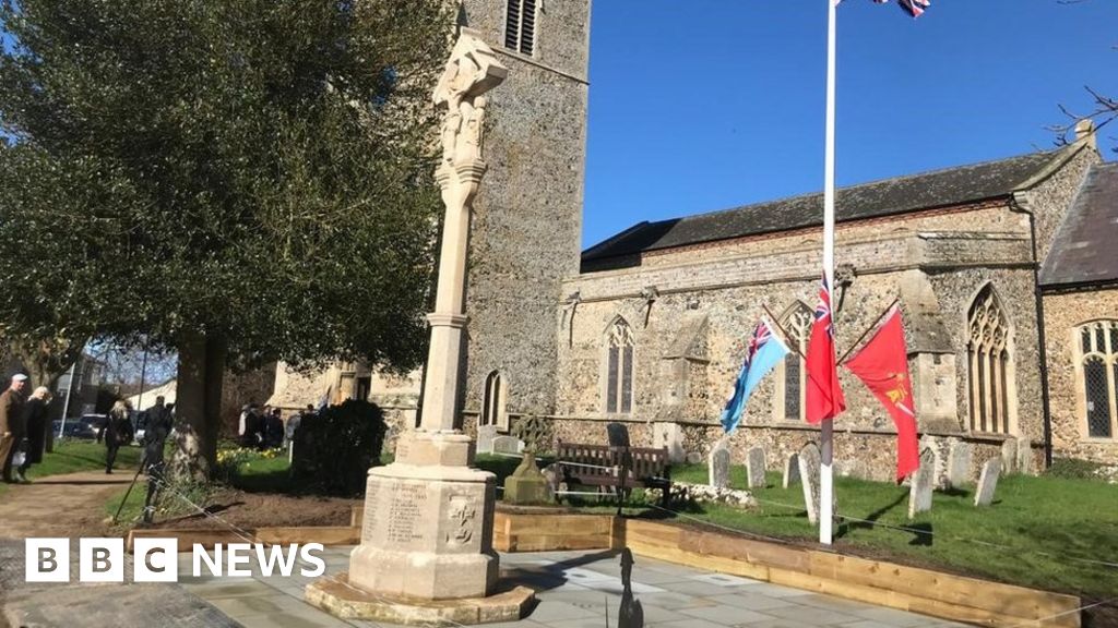 Haughley's war memorial is revamped and rededicated - BBC News