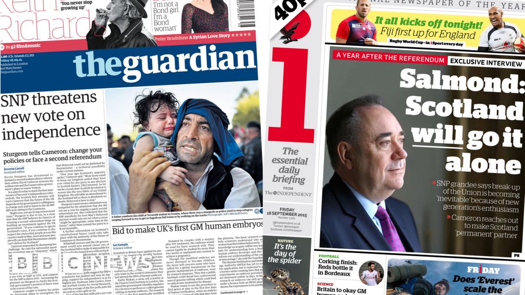 Newspaper headlines: Scottish independence, ogling rugby and the ...