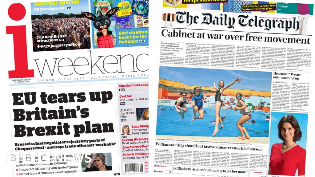 Newspaper headlines: Britain's Brexit plan 'savaged by EU' - BBC News