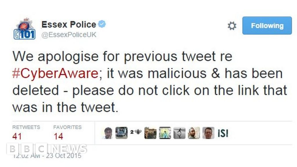 Essex Police blames hackers for indecent tweet - BBC News