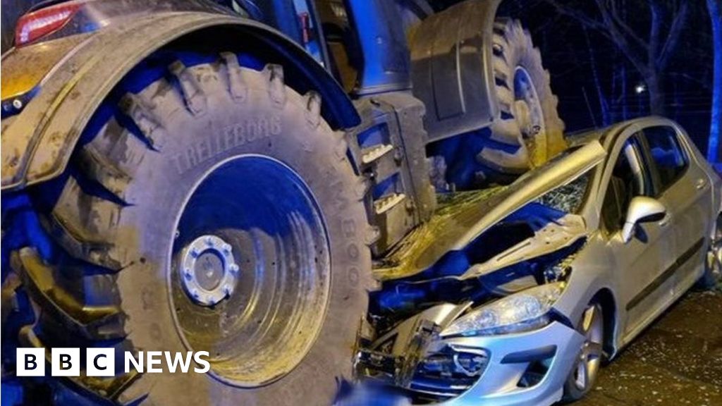 Three injured as car is crushed under tractor in Coatbridge - BBC News