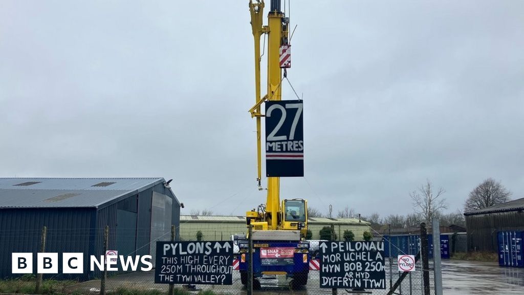 Carmarthenshire: Crane erected as part of anti-pylons campaign