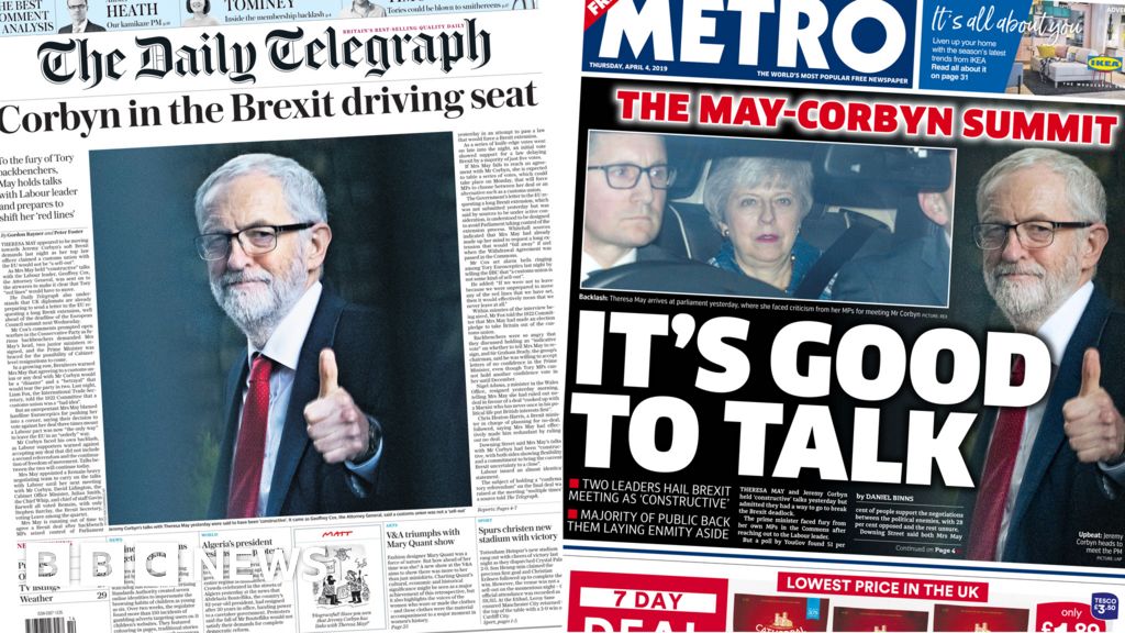 Newspaper headlines: May and Corbyn's Brexit meeting on front pages ...