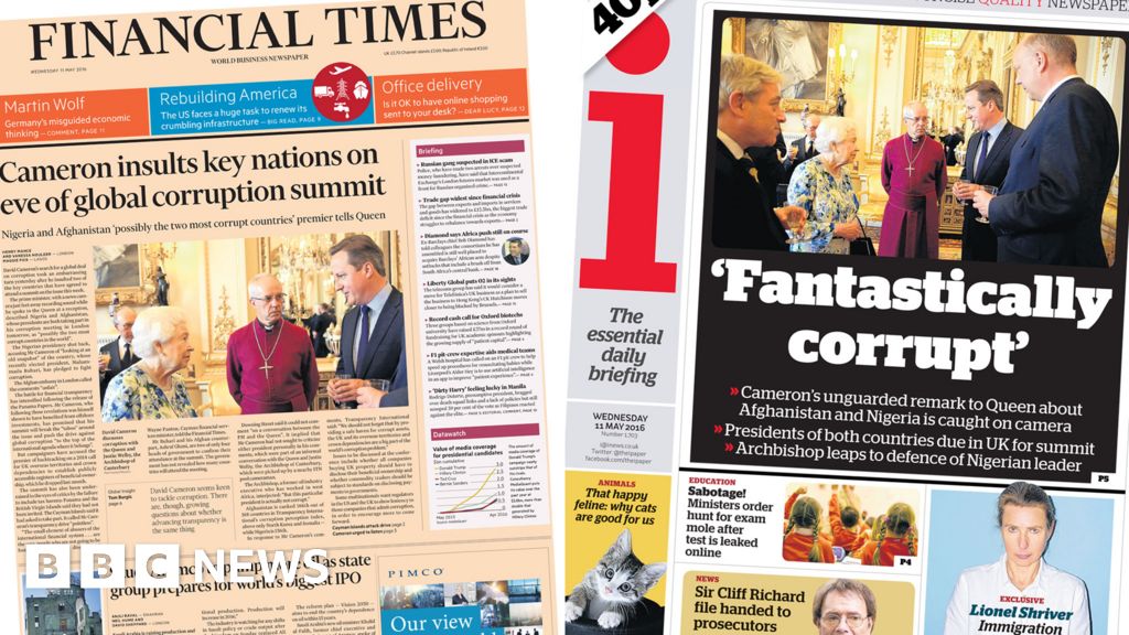 Newspaper headlines: Corruption remarks, and terror drill apology - BBC ...