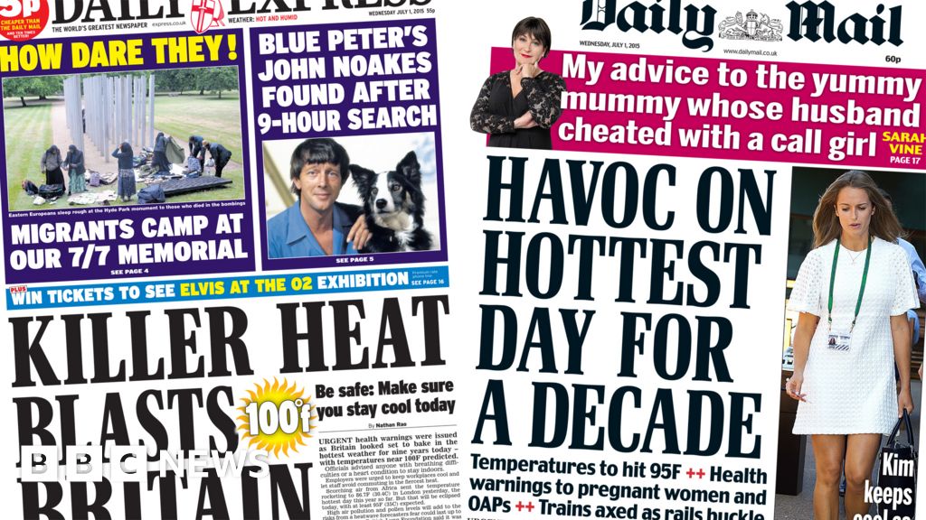 Newspaper headlines: UK heatwave, England Lionesses' World Cup semi and ...