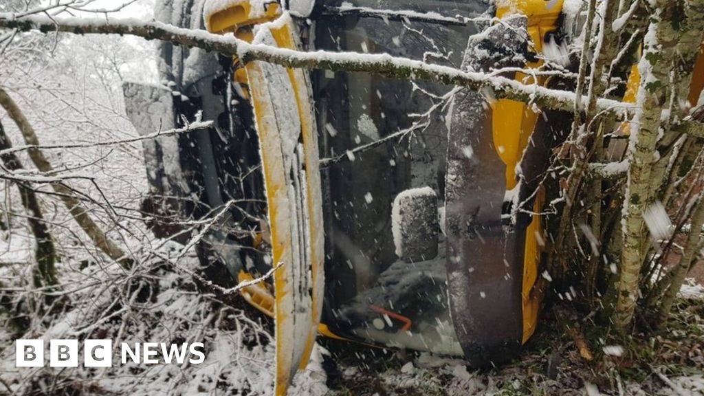 Gritter flips off road as snow returns to Scotland - BBC News