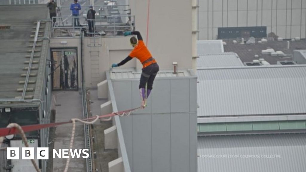 Wire stunt in Sheffield promotes outdoor adventures - BBC News