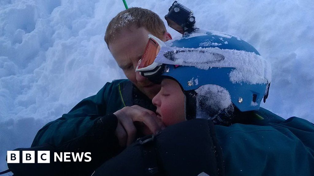 Dad rescues son who fell into hole while skiing in Alps