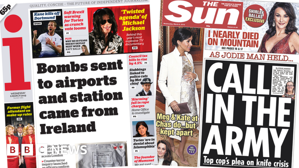 Newspaper headlines: May and Javid 'clash' over knife crime - BBC News