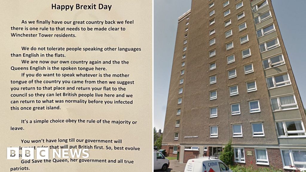 'Happy Brexit Day' signs at Norwich flats are 'racially aggravating ...