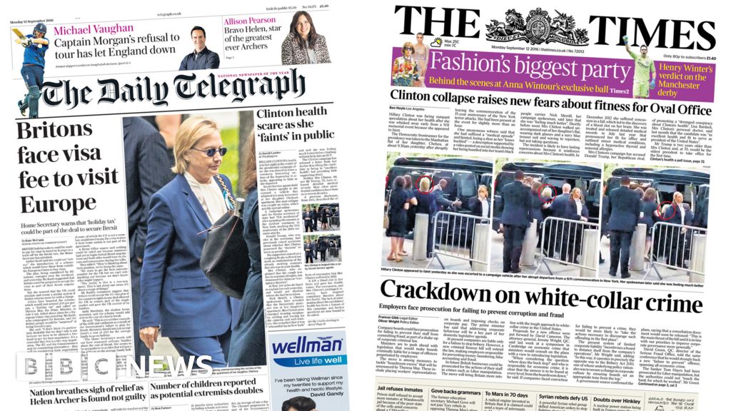 Newspaper headlines: Visas for Europe, white-collar crime, The Archers ...