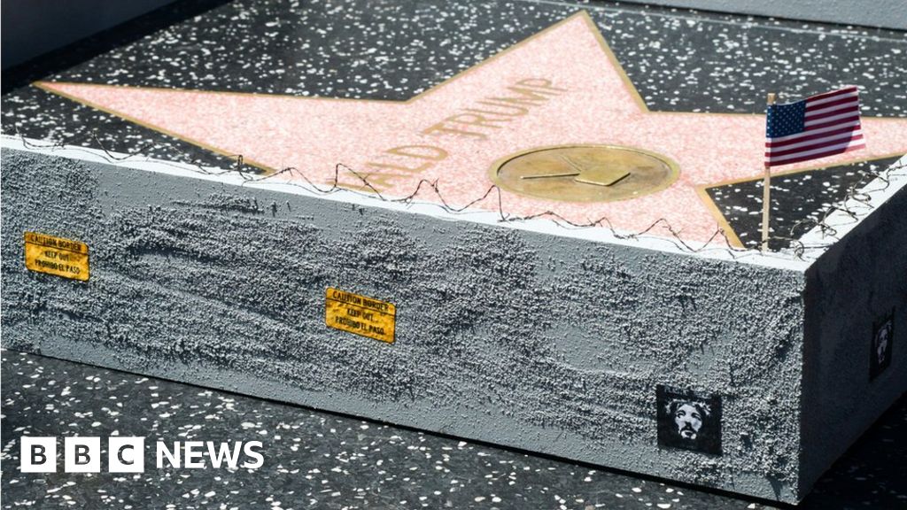 US election: Artist builds wall around Trump's Hollywood star - BBC News
