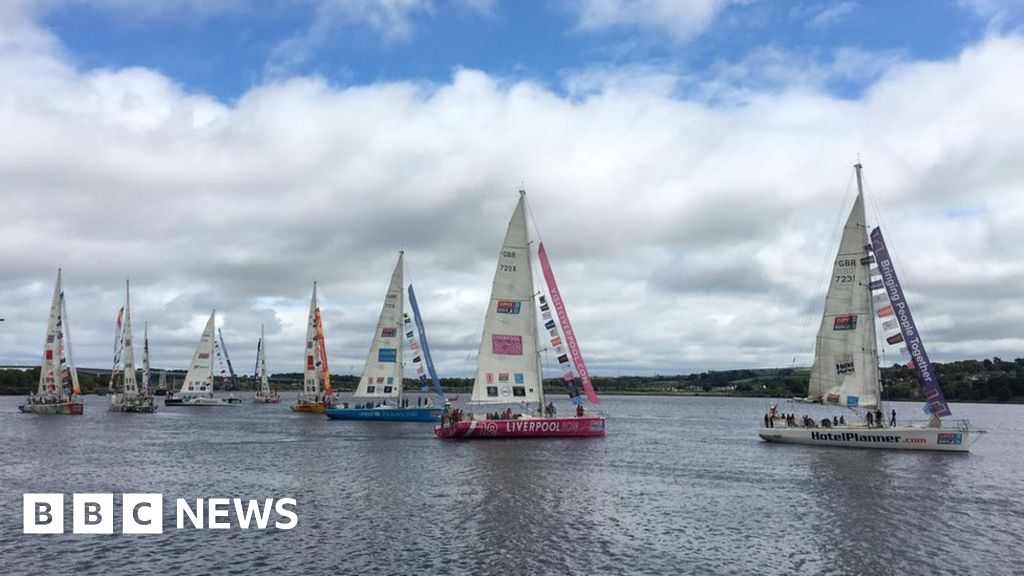 Clipper Race: Crowd cheers as fleet leaves Derry - BBC News