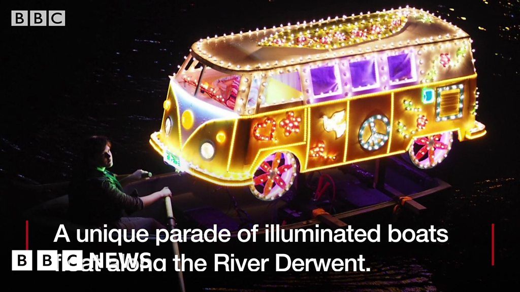 Campervan and Batmobile in Matlock Bath's illuminations parade - BBC News