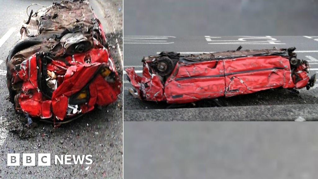 Crushed car falls off lorry near M1 in Nottinghamshire