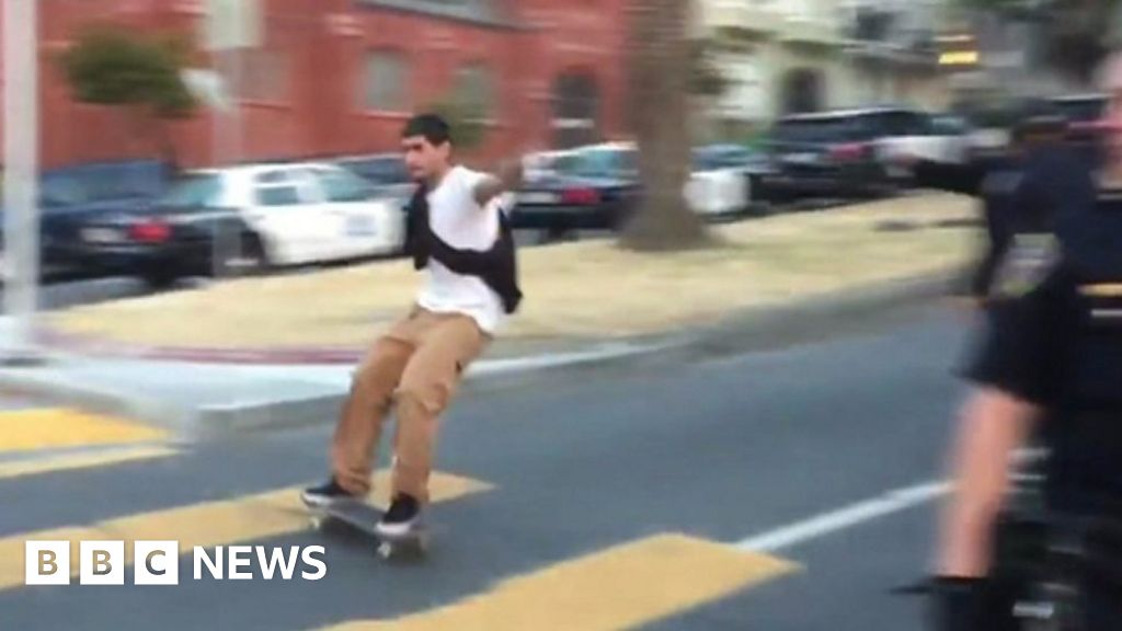 Riot police face skaters in San Francisco