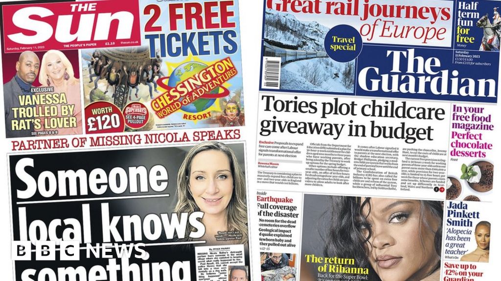 Newspaper headlines: 'Someone knows something' and 'childcare giveaway'