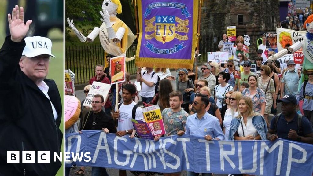 Thousands joined Trump protest as US leader played golf - BBC News