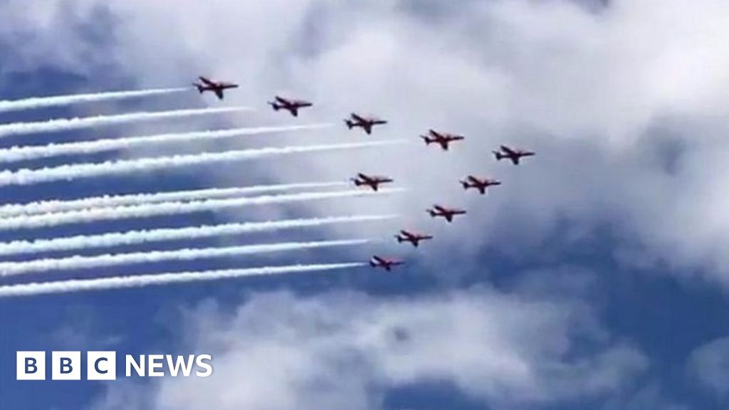 RAF Red Arrows display team in Yorkshire's skies - BBC News