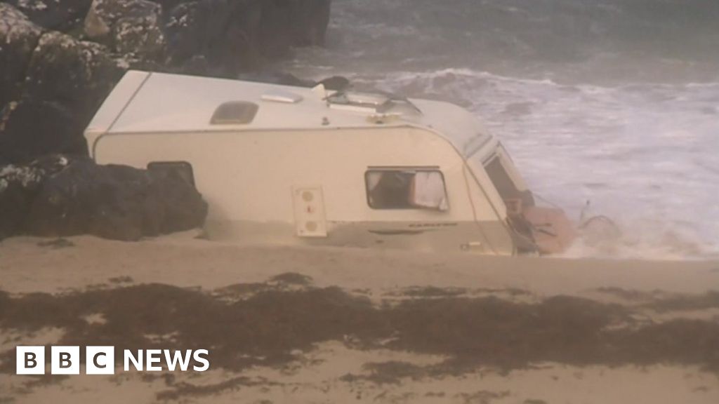 Storm Ali: Woman dies as caravan is blown off cliff - BBC News