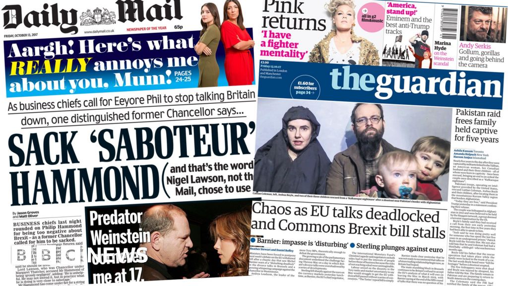Newspaper headlines: Brexit 'deadlock', and Weinstein claims