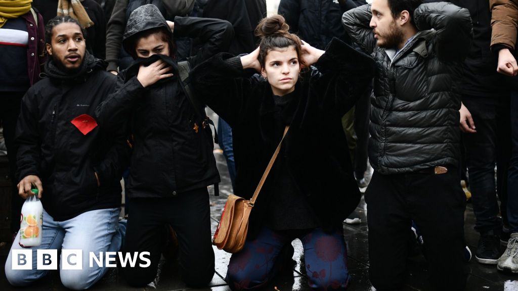 France protests: Footage of students 'humiliated' by police - BBC News