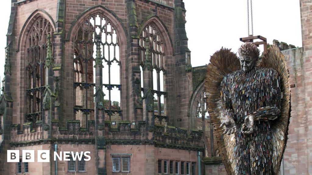 Knife Angel sculpture installed at Coventry Cathedral - BBC News