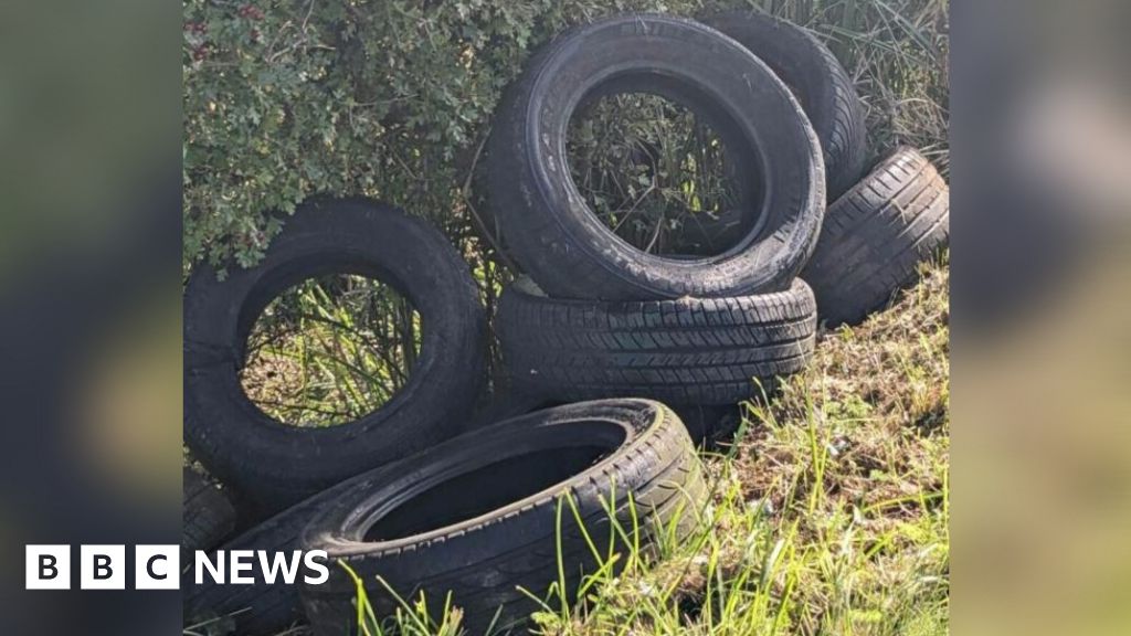 Hundreds of tyres dumped in ditches on Somerset lane - BBC News