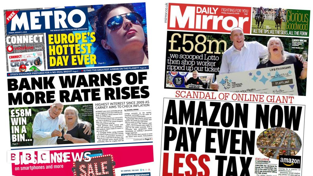 Newspaper headlines: More rate rises and Amazon's tax bill - BBC News