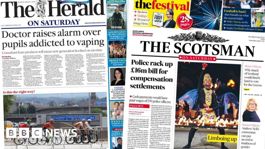 Scotland's papers: Child vape addiction fears and £16m police payouts ...