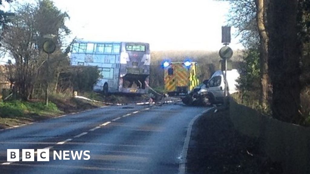 Wrentham A12 crash: Van driver critical after bus collision - BBC News