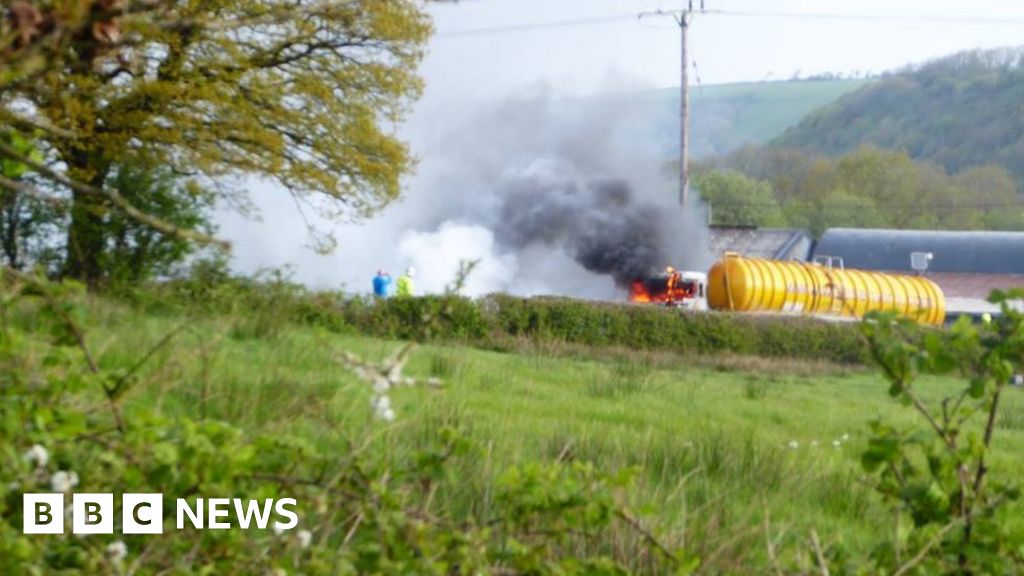 Synod Inn road closed following tanker truck fire - BBC News