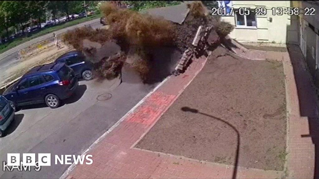 Dramatic Ukraine water pipe explosion captured on CCTV