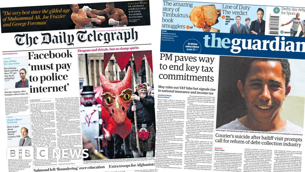 Newspaper headlines: Web firms 'must pay to police internet' and PM on ...