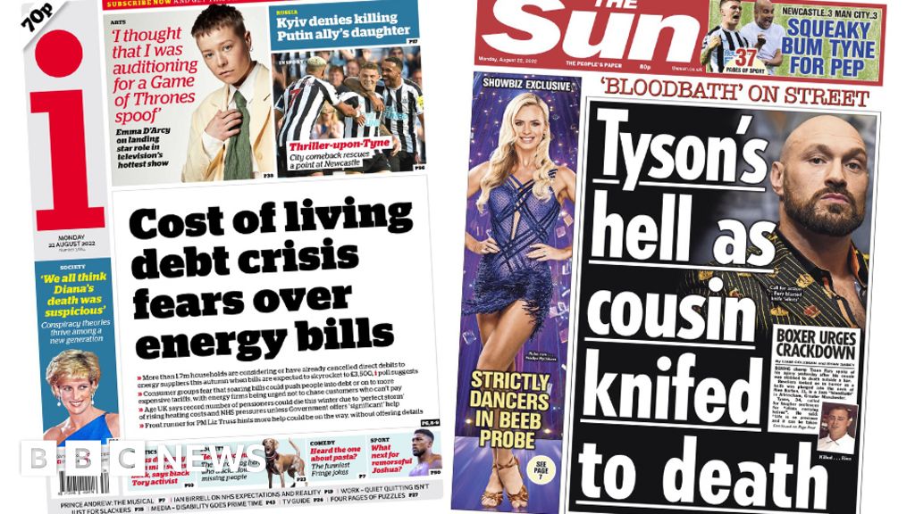Newspaper headlines: 'Debt crisis fears', and Fury's knife crime plea