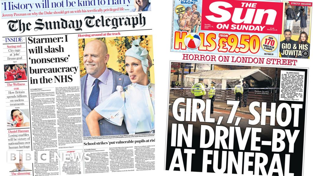 Newspaper headlines: 'Slash NHS bureaucracy' and 'girl, 7, shot in ...