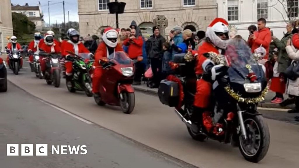 Thousands raised by hundreds of Devon and Cornwall Santa bikers - BBC News
