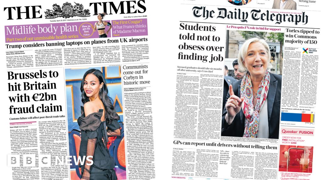 Newspaper headlines: 'Job-obsessed' students and EU 'to bill UK over ...