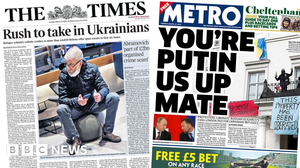 Newspaper headlines: 'Rush to take in Ukrainians' and 'you're Putin us ...