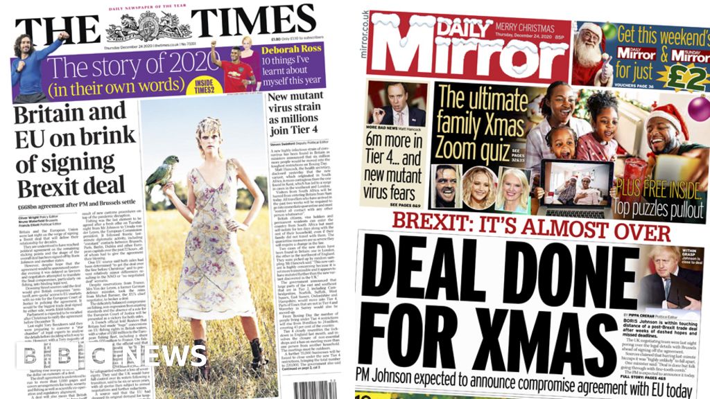 Newspaper headlines: UK and EU on 'verge' of Brexit trade deal - BBC News