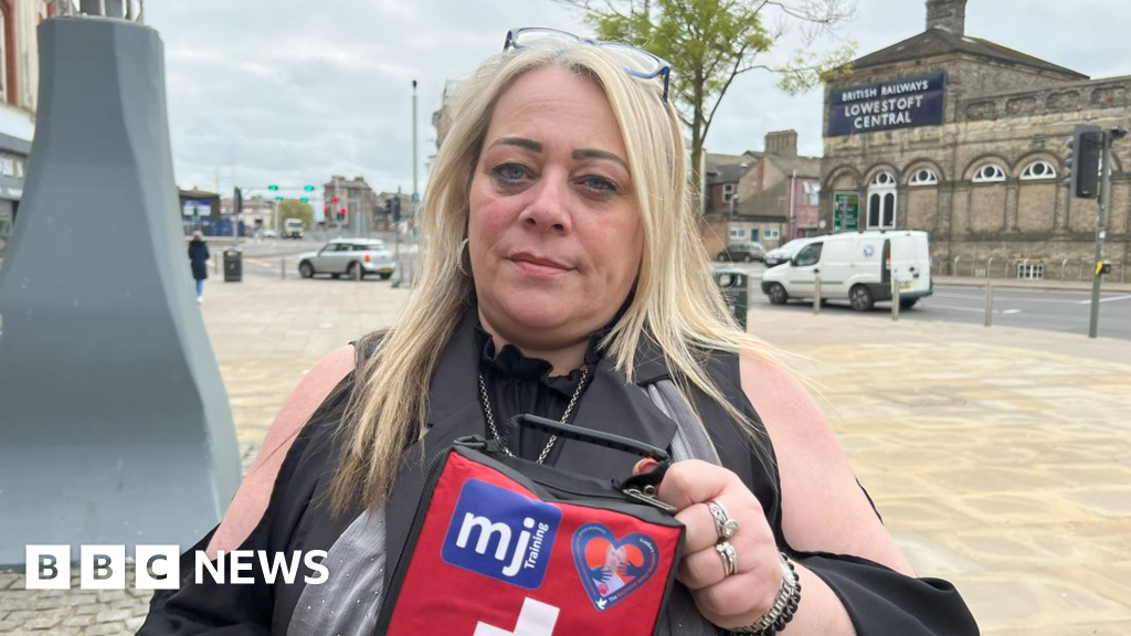 Raymond James Quigley's mother hands out bleed kits in Lowestoft